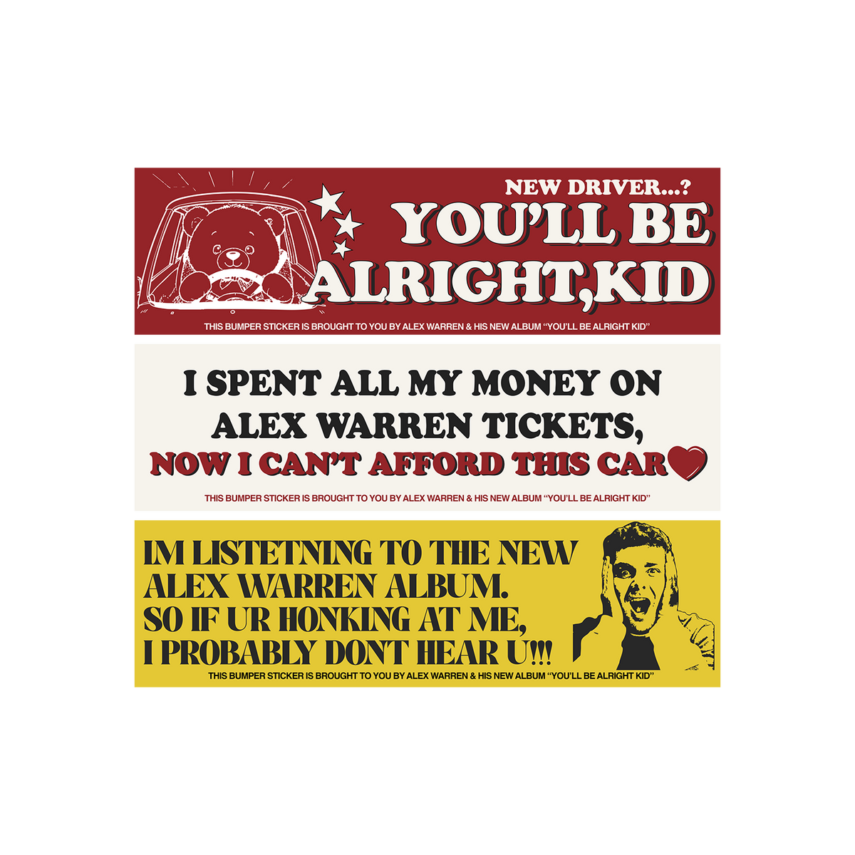Alex Warren Bumper Sticker 3 Pack